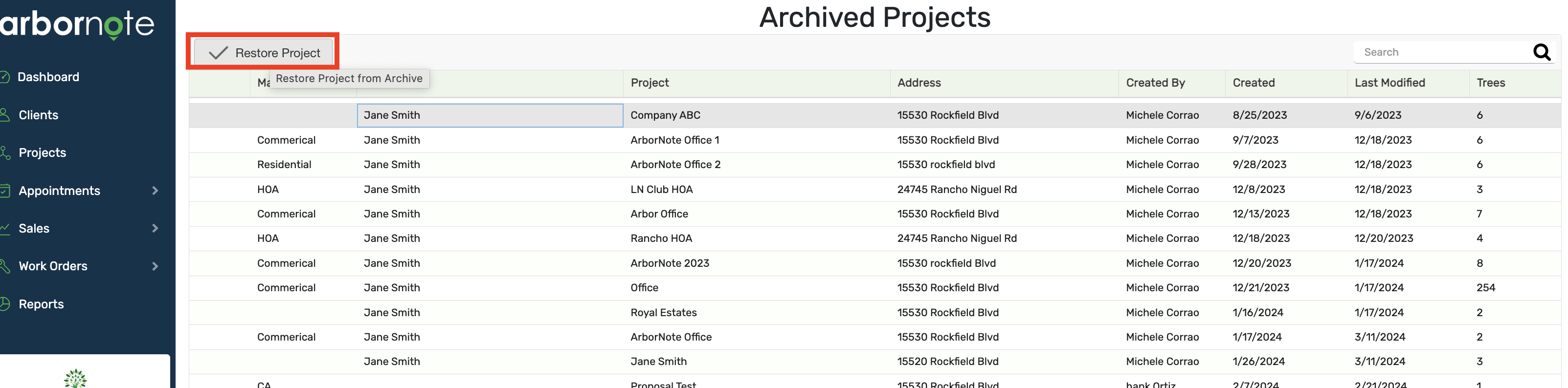 Archive Project & Restore Archived Project – Arbornote